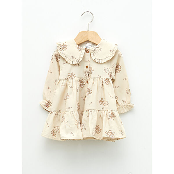 Bebe Yaka Uzun Kollu Desenli Gabardin Kız Bebek Elbise Bebe Yaka Uzun Kollu Desenli Gabardin Kız Bebek Elbise