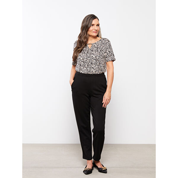 Beli Lastikli Düz Cep Detaylı Ponte Kumaş Kadın Pantolon