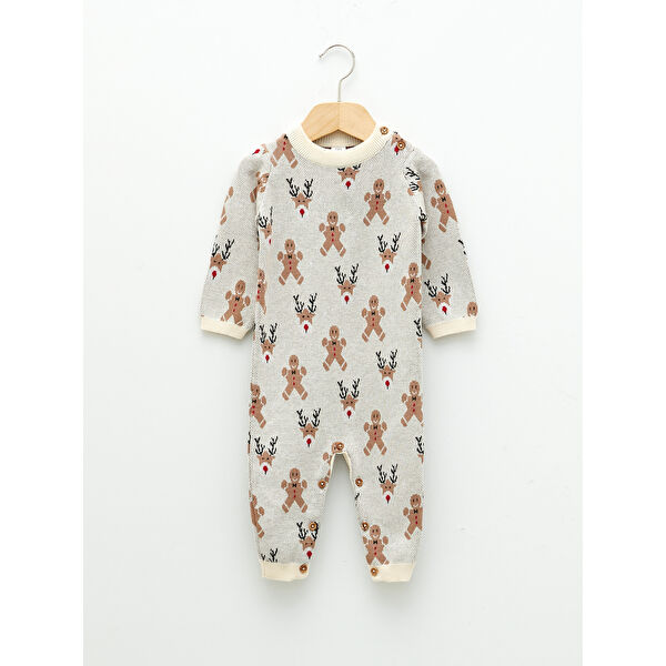 Bisiklet Yaka Uzun Kollu Yılbaşı Temalı Erkek Bebek Triko Tulum