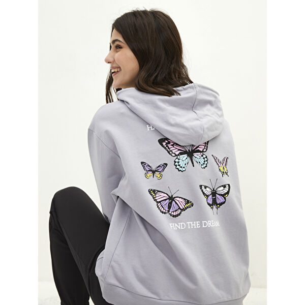 Kapüşonlu Baskılı Uzun Kollu Oversize Kadın Sweatshirt Kapüşonlu Baskılı Uzun Kollu Oversize Kadın Sweatshirt