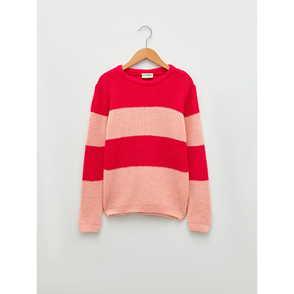 Bisiklet Yaka Renk Bloklu Uzun Kollu Kız Çocuk Triko Kazak