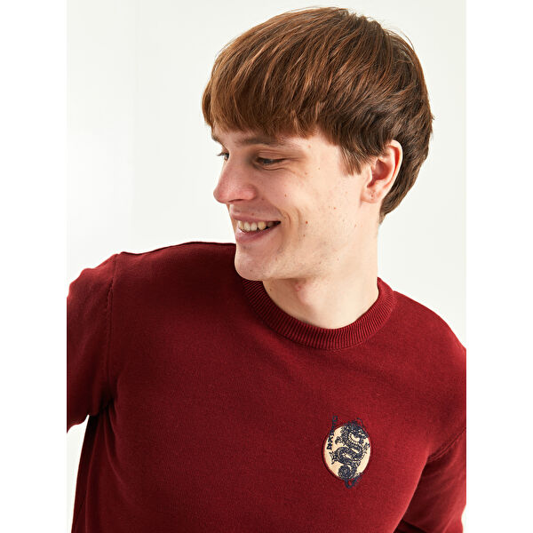 Bisiklet Yaka Uzun Kollu Baskılı Erkek Triko Kazak