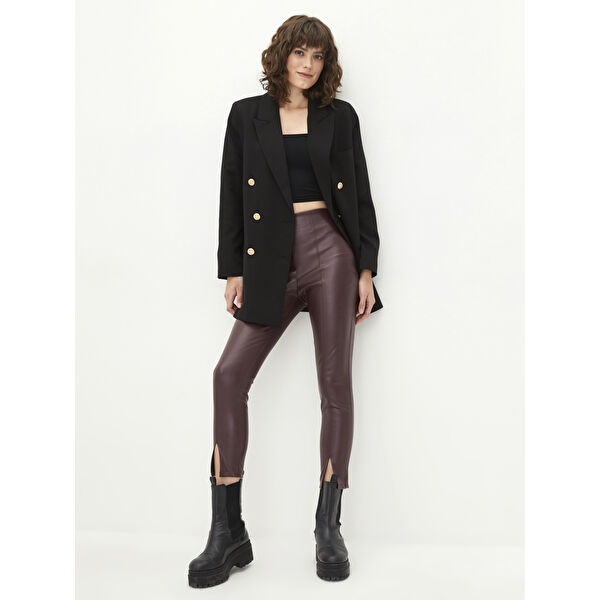 Slim Fit Düz Deri Görünümlü Kadın Pantolon Slim Fit Düz Deri Görünümlü Kadın Pantolon