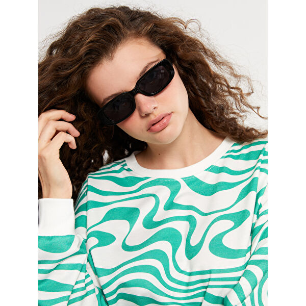 Bisiklet Yaka Desenli Uzun Kollu Kadın Sweatshirt