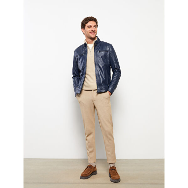 Standart Kalıp Biker Yaka Erkek Deri Mont Standart Kalıp Biker Yaka Erkek Deri Mont