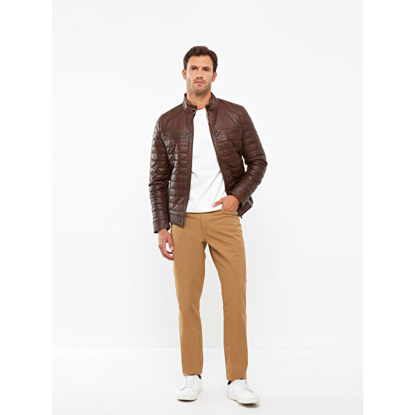 Standart Kalıp Biker Yaka Erkek Deri Mont Standart Kalıp Biker Yaka Erkek Deri Mont