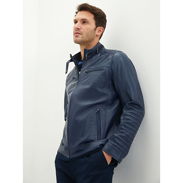 Standart Kalıp Biker Yaka Erkek Deri Mont Standart Kalıp Biker Yaka Erkek Deri Mont