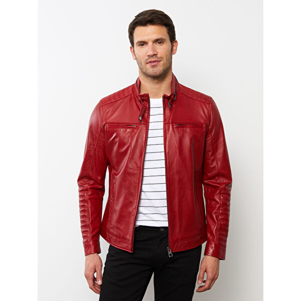 Standart Kalıp Biker Yaka Erkek Deri Mont Standart Kalıp Biker Yaka Erkek Deri Mont