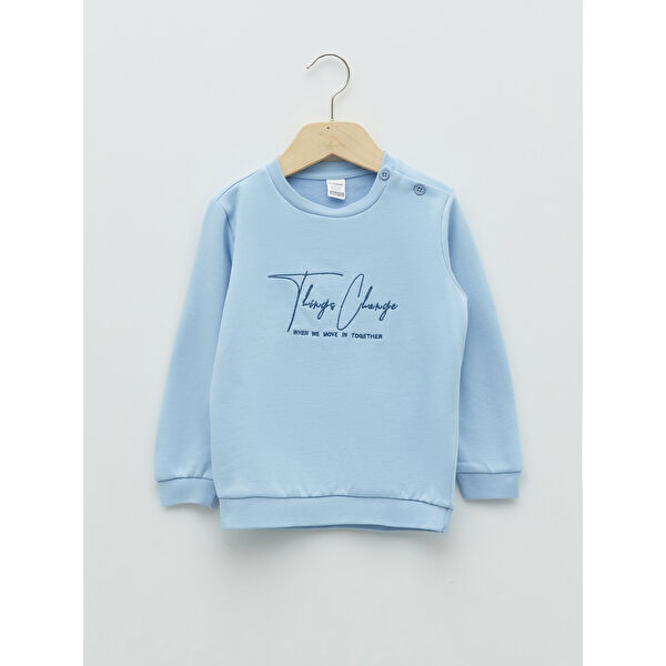Bisiklet Yaka Nakış Detaylı Uzun Kollu Erkek Bebek Sweatshirt