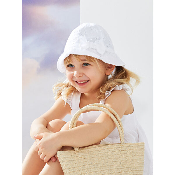 Kendinden Desenli Poplin Kız Bebek Şapka Kendinden Desenli Poplin Kız Bebek Şapka