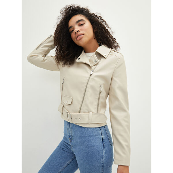 LCW CASUAL Biker Yaka Cep Detaylı Uzun Kollu İnce Kadın Deri Görünümlü Mont LCW CASUAL Biker Yaka Cep Detaylı Uzun Kollu İnce Kadın Deri Görünümlü Mont