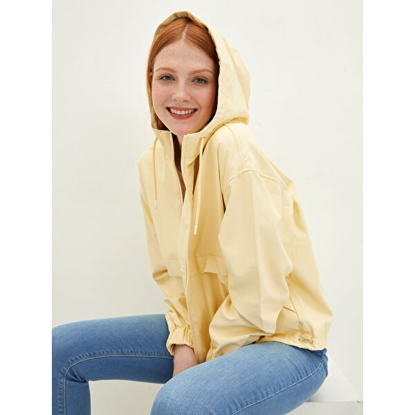 Kapüşonlu Düz Uzun Kollu Balıkçı Kumaş Kadın Yağmurluk