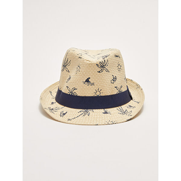 Desenli Erkek Bebek Hasır Şapka Desenli Erkek Bebek Hasır Şapka