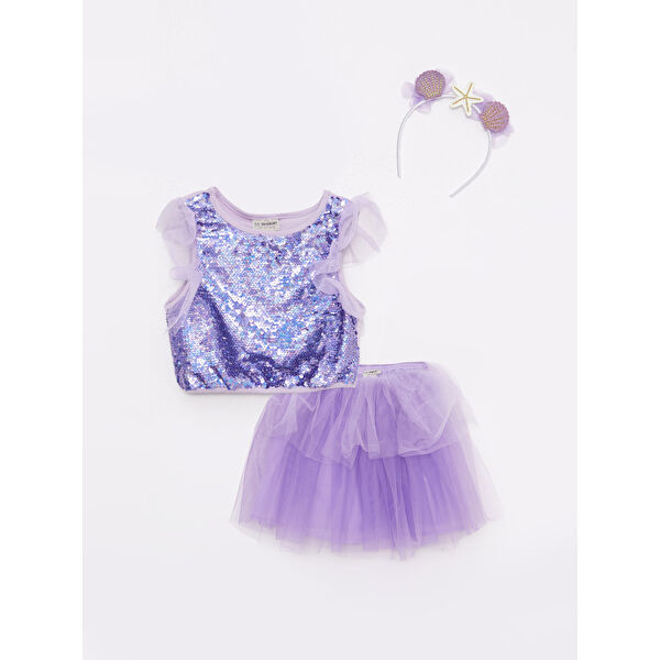 Bisiklet Yaka Pul İşlemeli Kız Çocuk Bluz Tütü Etek ve Taç Bisiklet Yaka Pul İşlemeli Kız Çocuk Bluz Tütü Etek ve Taç