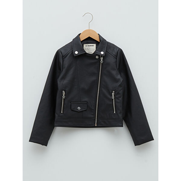 Gömlek Yaka Deri Görünümlü Kız Çocuk Ceket Gömlek Yaka Deri Görünümlü Kız Çocuk Ceket