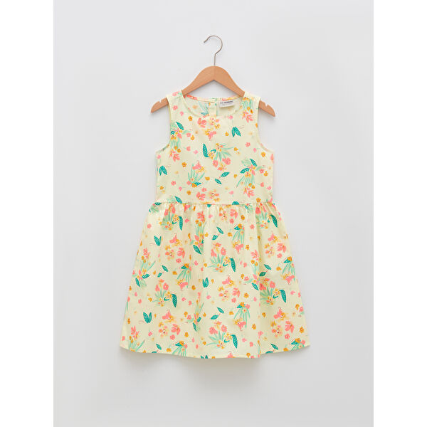 Bisiklet Yaka Desenli Poplin Kız Çocuk Elbise