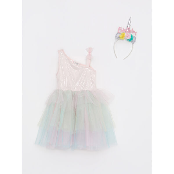 Pul İşlemeli Kız Çocuk Tütü Elbise ve Taç
