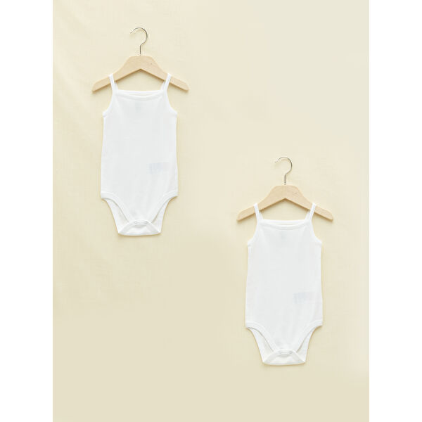Kare Yaka Askılı Organik Pamuklu Kız Bebek Çıtçıtlı Body 2'li