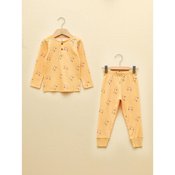 LCW GREEN Bisiklet Yaka Uzun Kollu Baskılı Organik Pamuklu Kız Bebek Pijama Takımı 2'li