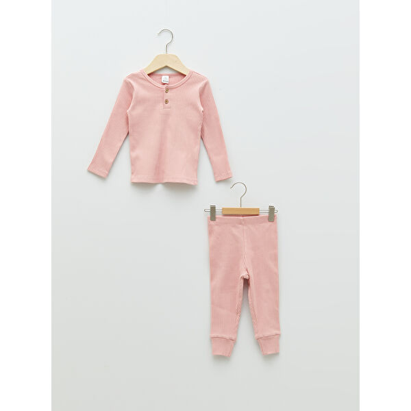 Bisiklet Yaka Uzun Kol Basic Kız Bebek Pijama Takımı