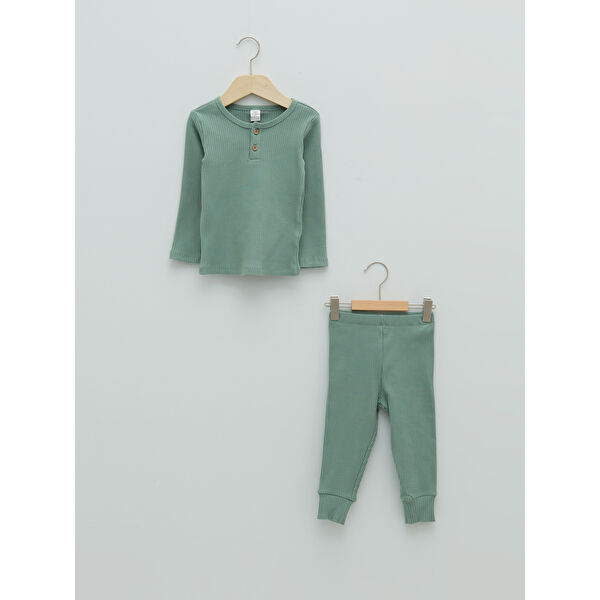 Bisiklet Yaka Uzun Kol Basic Kız Bebek Pijama Takımı