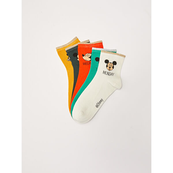 Mickey Mouse Baskılı Kadın Soket Çorap 5'li Paket