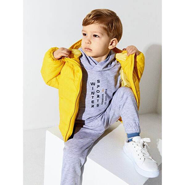 Kapüşonlu Uzun Kollu Basic Erkek Bebek Şişme Mont