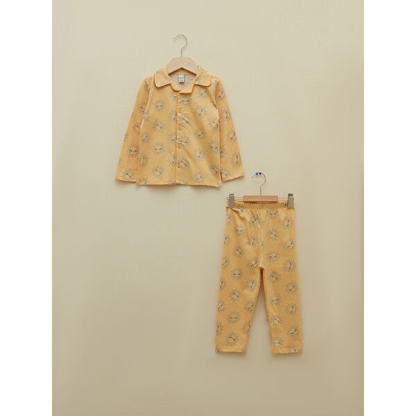 LCW GREEN Polo Yaka Uzun Kollu Baskılı Organik Pamuklu Erkek Bebek Pijama Takımı