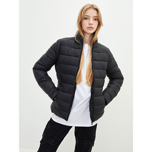 LCW CLASSIC Dik Yaka Düz Uzun Kollu Cep Detaylı Kadın Şişme Mont