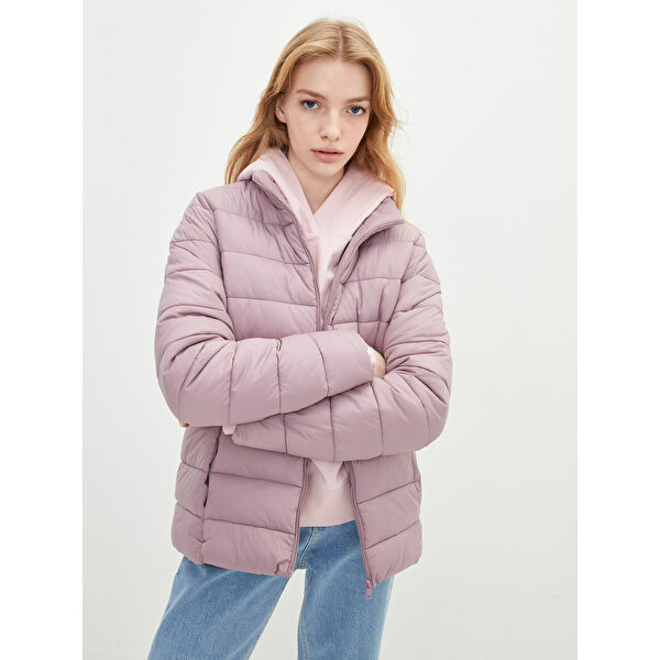 LCW CLASSIC Dik Yaka Düz Uzun Kollu Cep Detaylı Kadın Şişme Mont