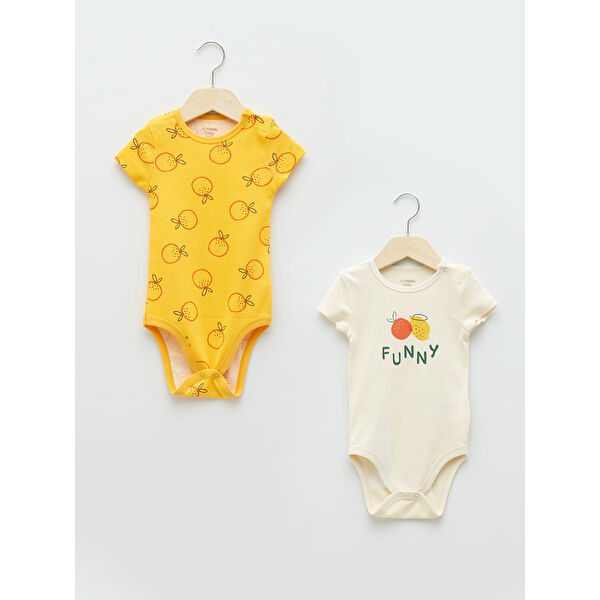 Bisiklet Yaka Kısa Kol Baskılı Erkek Bebek Çıtçıtlı Body 2'li
