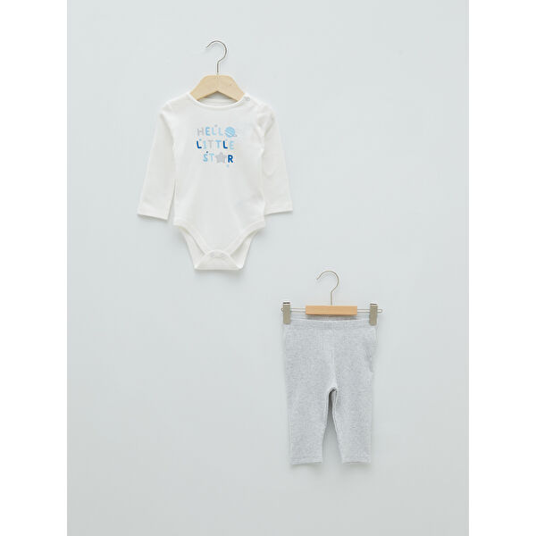Bisiklet Yaka Uzun Kollu Baskılı Erkek Bebek Çıtçıtlı Body ve Pantolon 2'li Takım