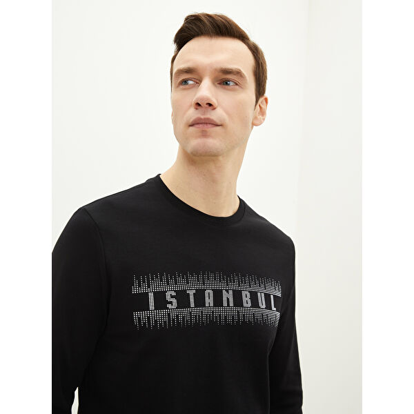 LCW CLASSIC Bisiklet Yaka Uzun Kollu İstanbul Baskılı Erkek Tişört