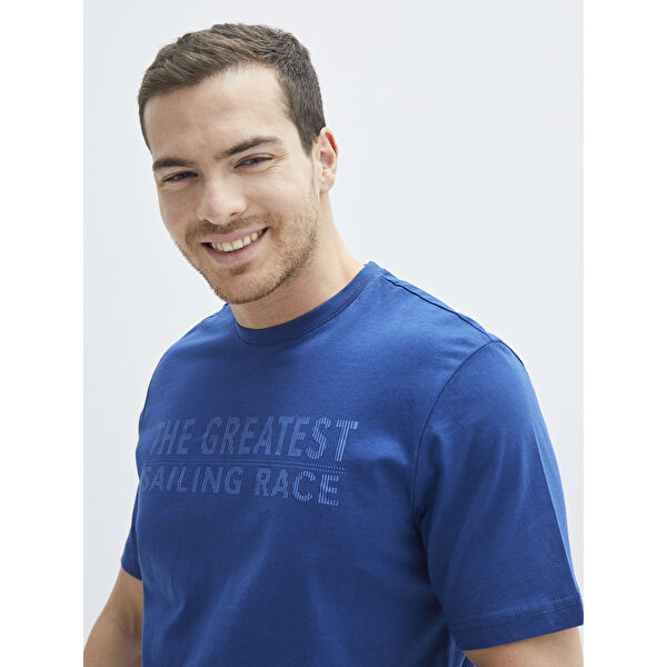 Bisiklet Yaka Kısa Kollu Baskılı Penye Erkek Tişört