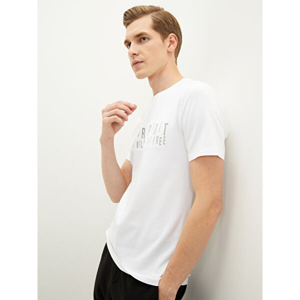 Bisiklet Yaka Kısa Kollu Baskılı Penye Erkek Tişört