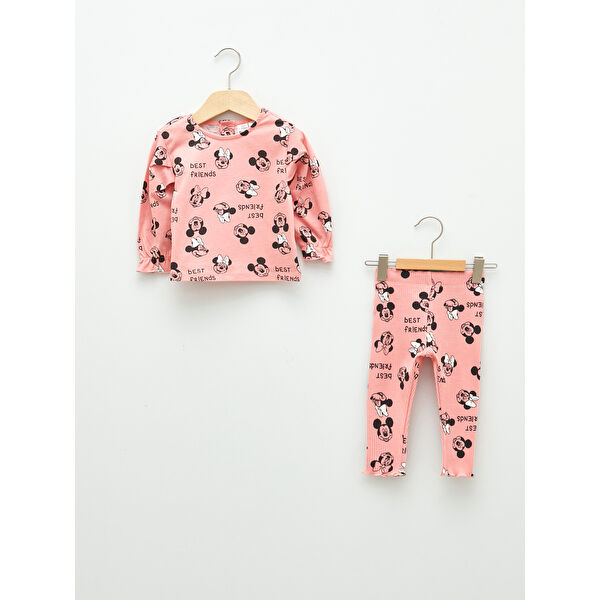 Bisiklet Yaka Minnie ve Mickey Mouse Baskılı Uzun Kollu Kız Bebek Bluz ve Tayt Bisiklet Yaka Minnie ve Mickey Mouse Baskılı Uzun Kollu Kız Bebek Bluz ve Tayt