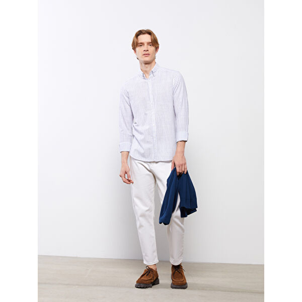 LCW CLASSIC Slim Fit Uzun Kollu Çizgili Poplin Erkek Gömlek