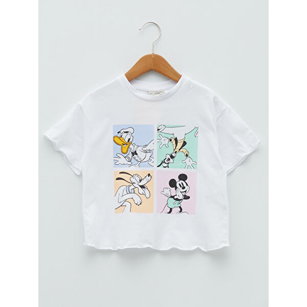 Bisiklet Yaka Disney Baskılı Kısa Kollu Kız Çocuk Tişört