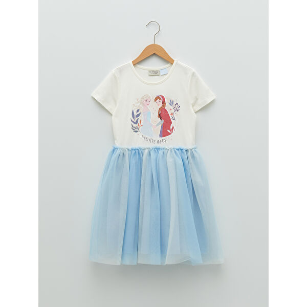 Bisiklet Yaka Frozen Baskılı Kısa Kollu Kız Çocuk Elbise Bisiklet Yaka Frozen Baskılı Kısa Kollu Kız Çocuk Elbise