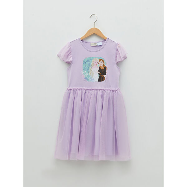 Bisiklet Yaka Frozen Baskılı Kısa Kollu Kız Çocuk Elbise Bisiklet Yaka Frozen Baskılı Kısa Kollu Kız Çocuk Elbise