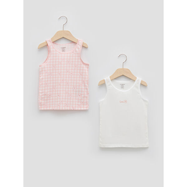 Bisiklet Yaka Baskılı Pamuklu Kız Bebek Atlet 2'li Bisiklet Yaka Baskılı Pamuklu Kız Bebek Atlet 2'li