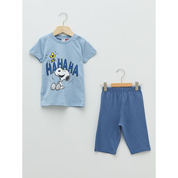 Bisiklet Yaka Kısa Kollu Snoopy Baskılı Erkek Bebek Tişört ve Şort 2'li Takım