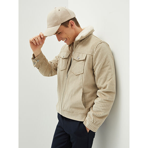 Slim Fit Gömlek Yaka Kadife Erkek Mont