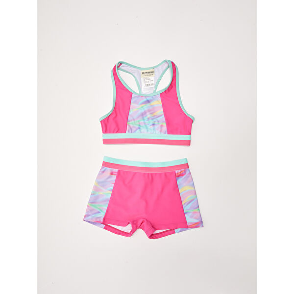 Esnek Kumaştan Baskılı Kız Çocuk Bikini