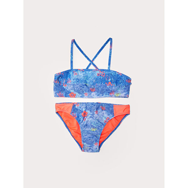 Esnek Kumaştan Baskılı Kız Çocuk Bikini