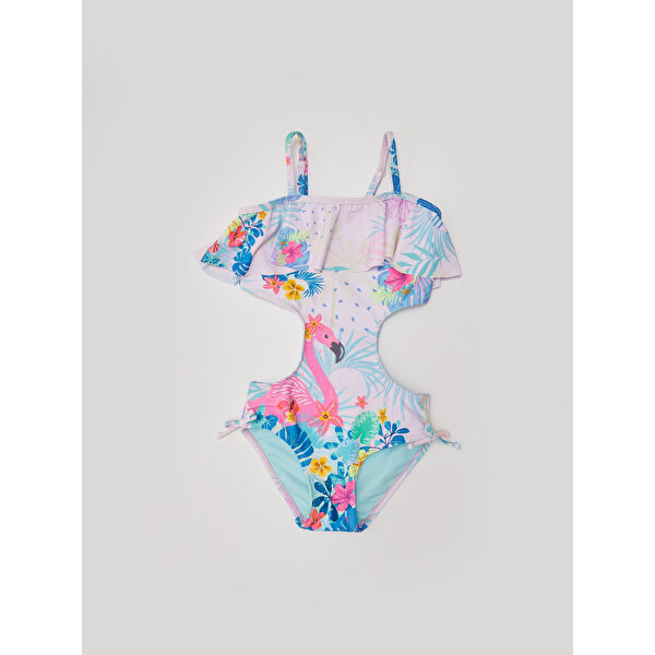 Esnek Kumaştan Baskılı Kız Çocuk Mayokini