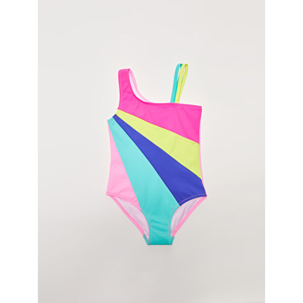 Esnek Kumaştan Renk Bloklu Kız Çocuk Mayo Esnek Kumaştan Renk Bloklu Kız Çocuk Mayo