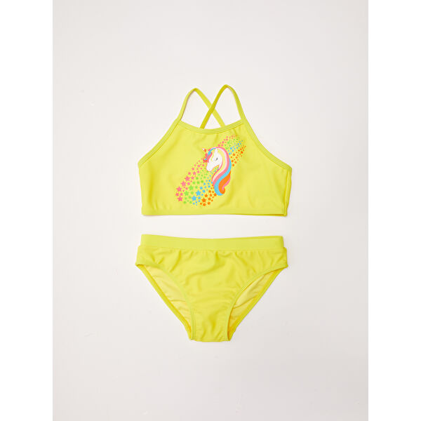 Esnek Kumaştan Baskılı Kız Çocuk Bikini