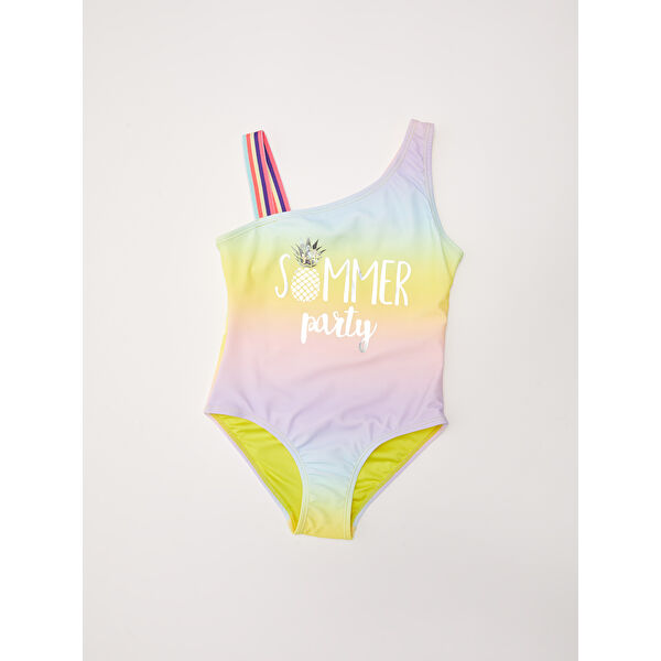 Esnek Kumaştan Baskılı Kız Çocuk Mayo