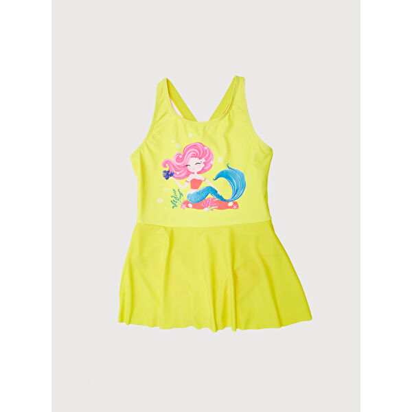 Esnek Kumaştan Baskılı Kız Çocuk Etekli Mayo